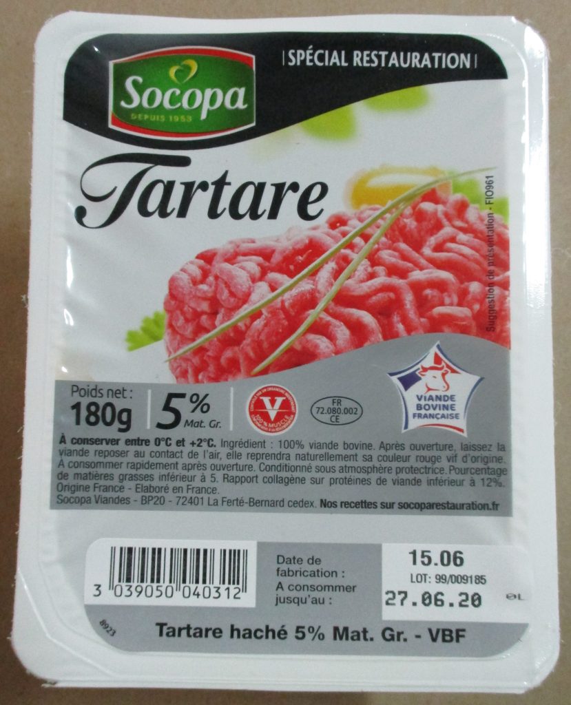 Tartare frais 5%MG VBF 180g x 1 - Socopa Restauration