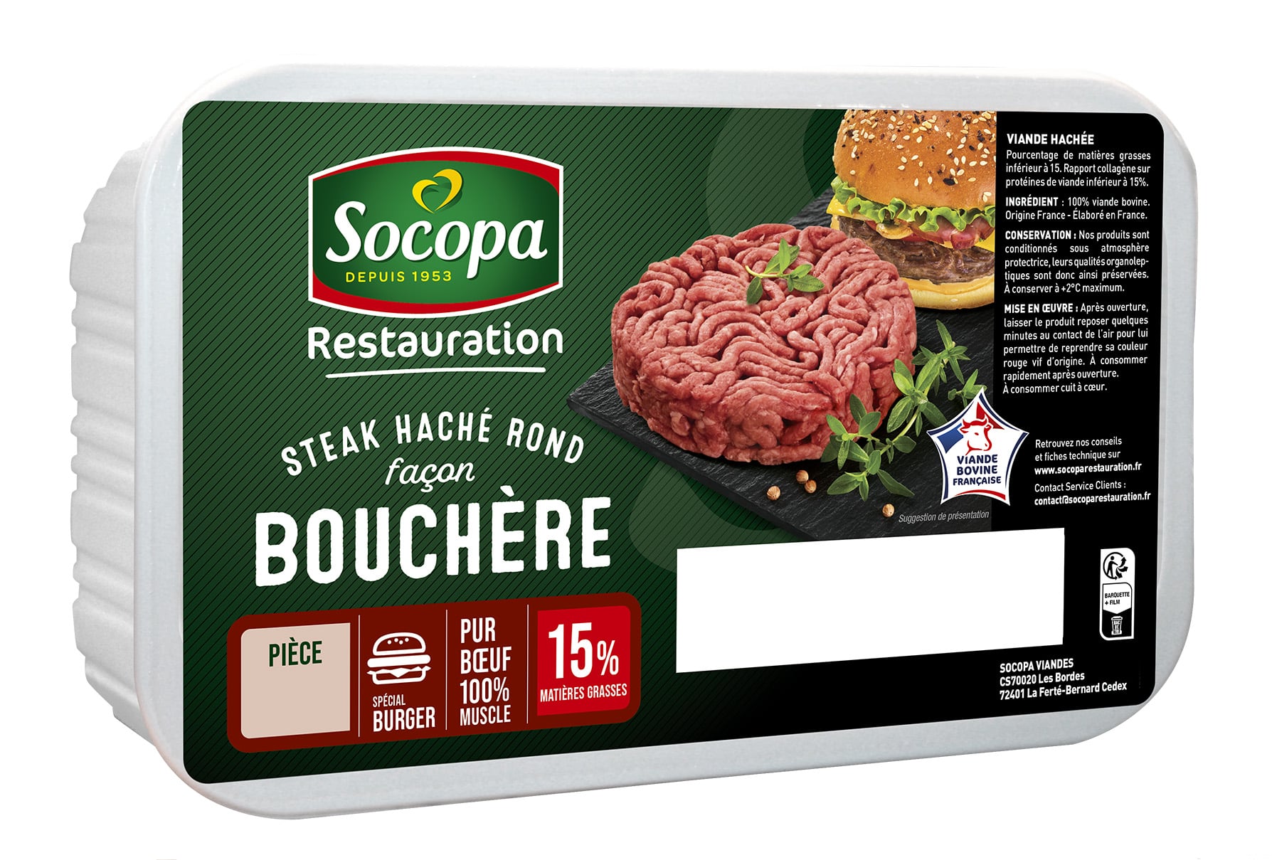 Steak haché façon bouchère* ROND 15% MG 150g x8 Hauts de France ...